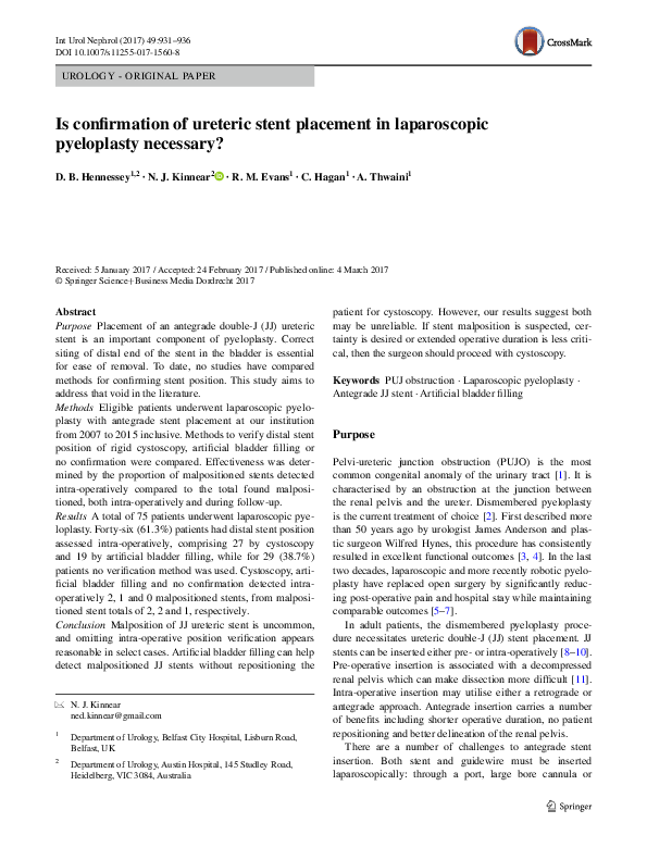 (PDF) Is confirmation of ureteric stent placement in laparoscopic ...