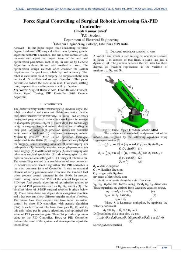 (PDF) Force Signal Controlling of Surgical Robotic Arm using GA-PID Controller