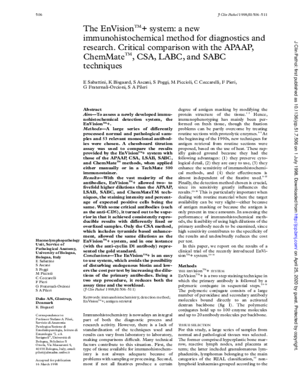 (PDF) The EnVision TM + system: a new immunohistochemical method for ...