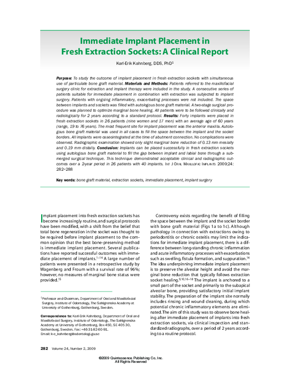 (PDF) Immediate Implant Placement in Fresh Extraction Socket