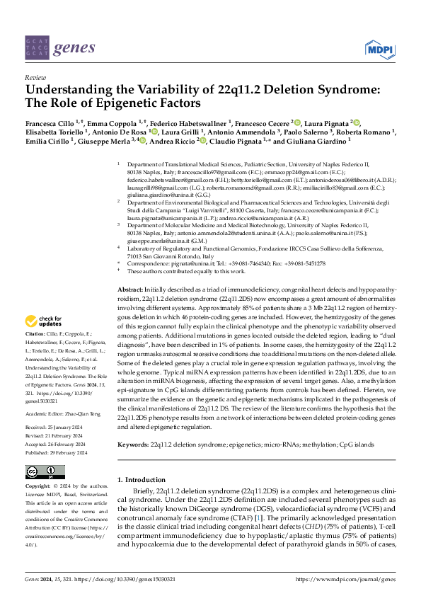 (PDF) Understanding the Variability of 22q11.2 Deletion Syndrome: The Role of Epigenetic Factors