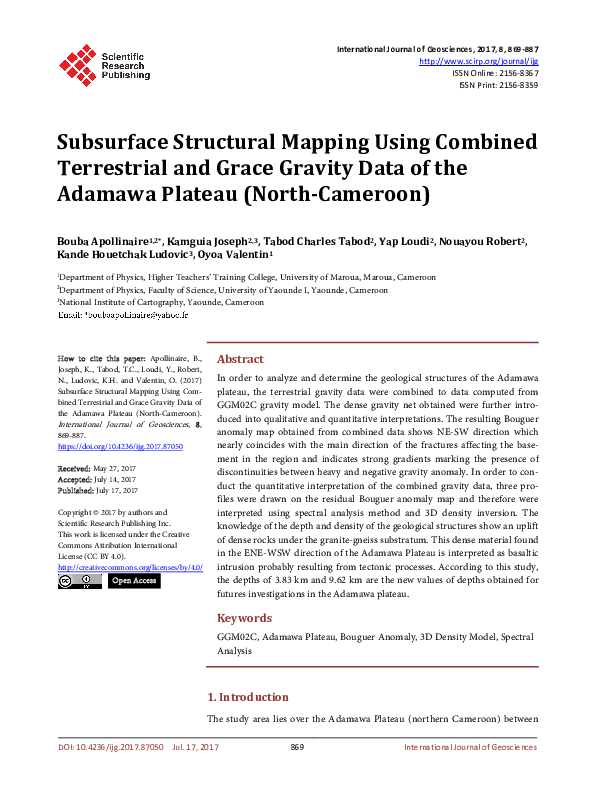 (PDF) Subsurface Structural Mapping Using Combined Terrestrial and Grace Gravity Data of the ...