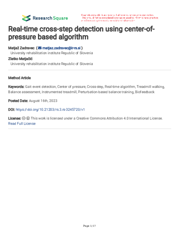 (PDF) Real-time cross-step detection using center-of-pressure based algorithm