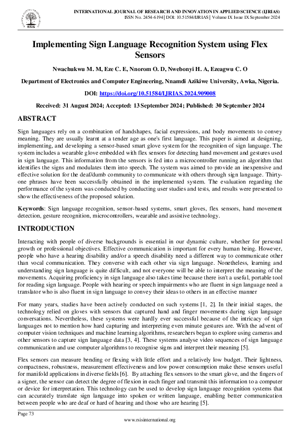 (PDF) Implementing Sign Language Recognition System using Flex Sensors