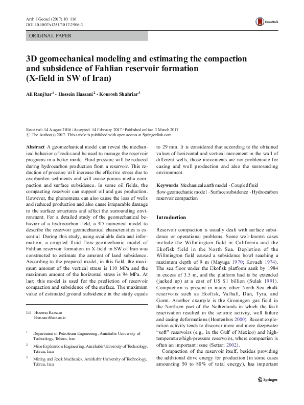 (PDF) 3D geomechanical modeling and estimating the compaction and ...