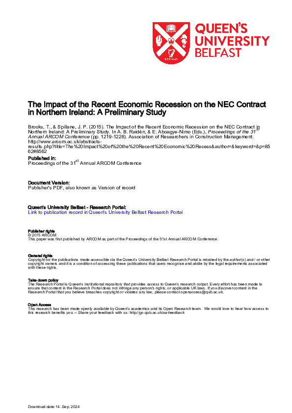 (PDF) The Impact of the Recent Economic Recession on the NEC Contract ...