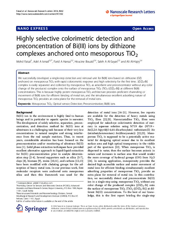 (PDF) Highly selective colorimetric detection and preconcentration of ...