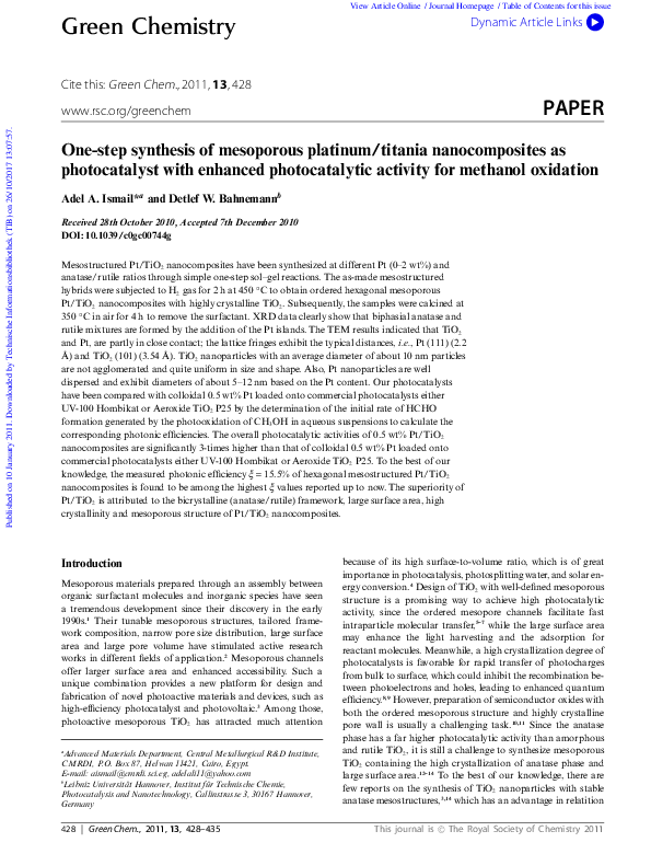 (PDF) One-step synthesis of mesoporous platinum/titania nanocomposites ...