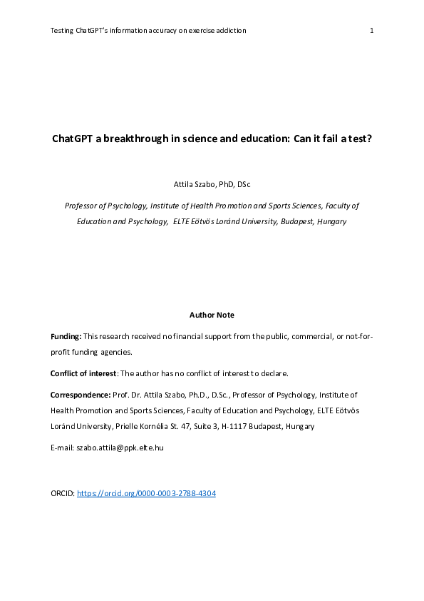 (PDF) ChatGPT a breakthrough in science and education: Can it fail a test?