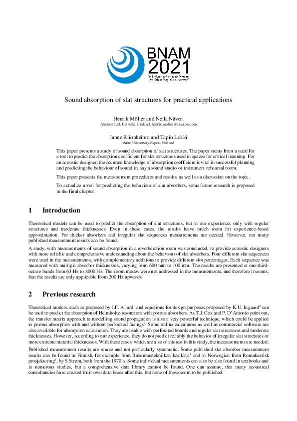 (PDF) Sound absorption of slat structures for practical applications
