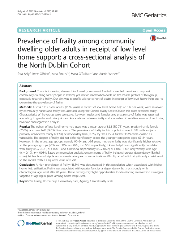 (PDF) Prevalence of frailty among community dwelling older adults in receipt of low level home ...