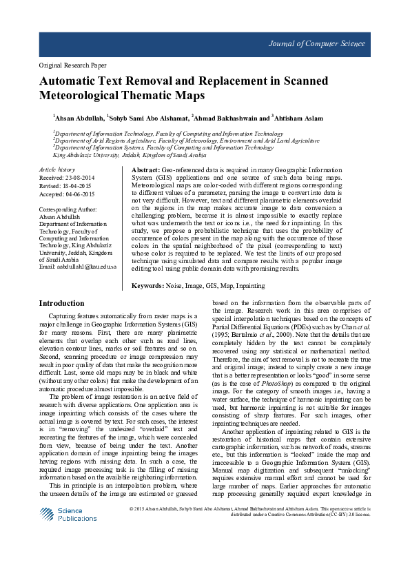 (PDF) Automatic Text Removal and Replacement in Scanned Meteorological Thematic Maps | MUHAMMAD ...
