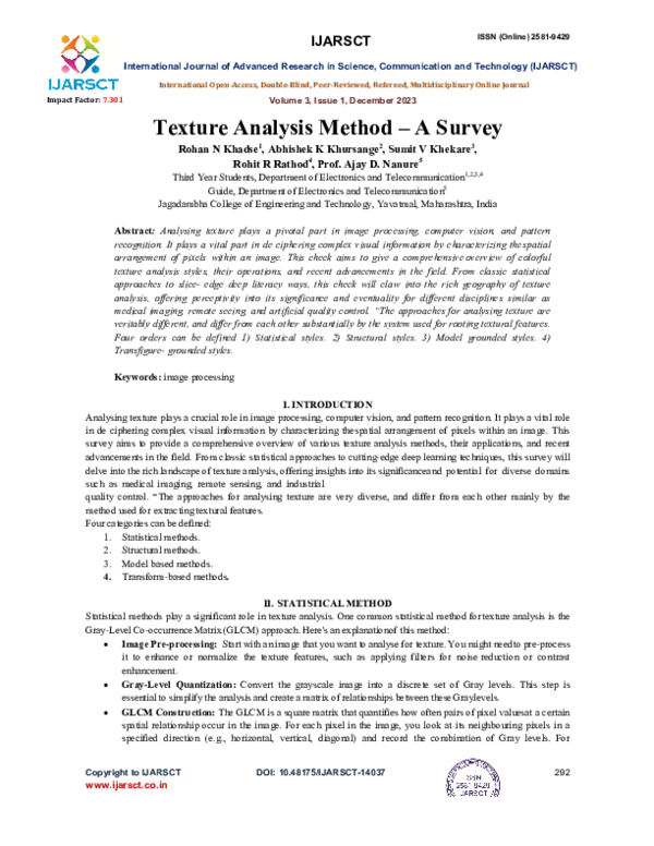 (PDF) Texture Analysis Method – A Survey