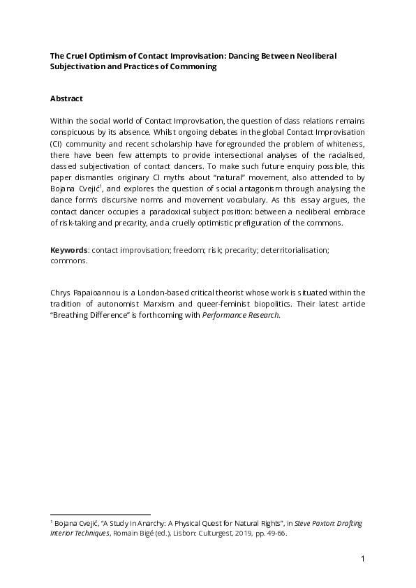 (PDF) The Cruel Optimism of Contact Improvisation: Dancing Between ...