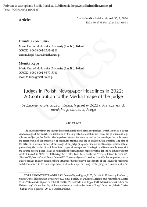 (PDF) Judges in Polish Newspaper Headlines in 2022: A Contribution to ...