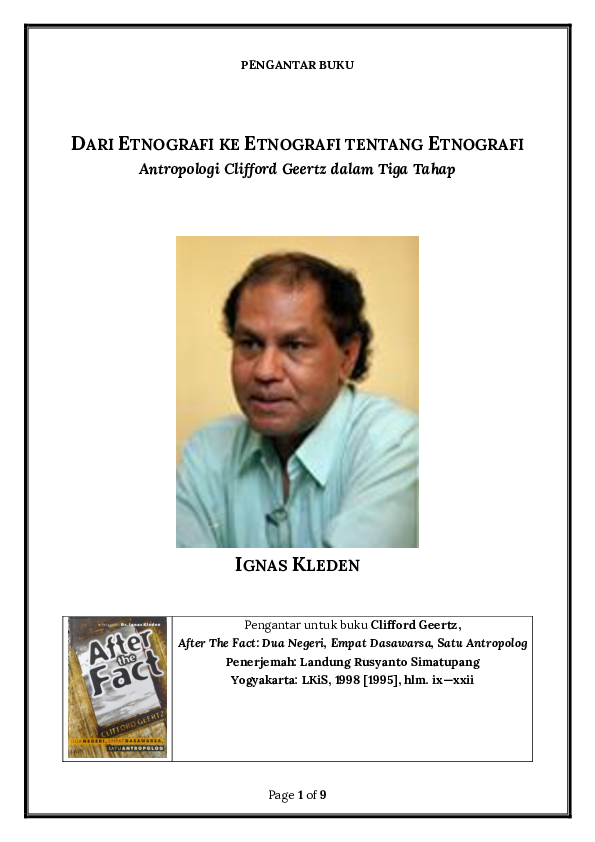 (PDF) Ignas Kleden - Makalah - Dari Etnografi ke Etnografi tentang ...