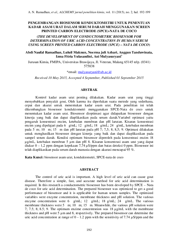 (PDF) The Development of Conductometric Biosensor for Determination of ...