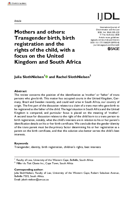 (PDF) Mothers and others: Transgender birth, birth registration and the ...
