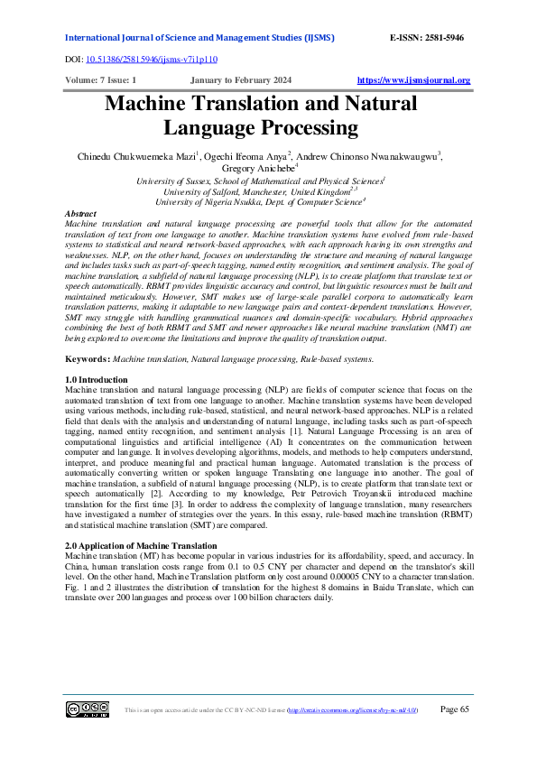 (PDF) Machine Translation and Natural Language Processing