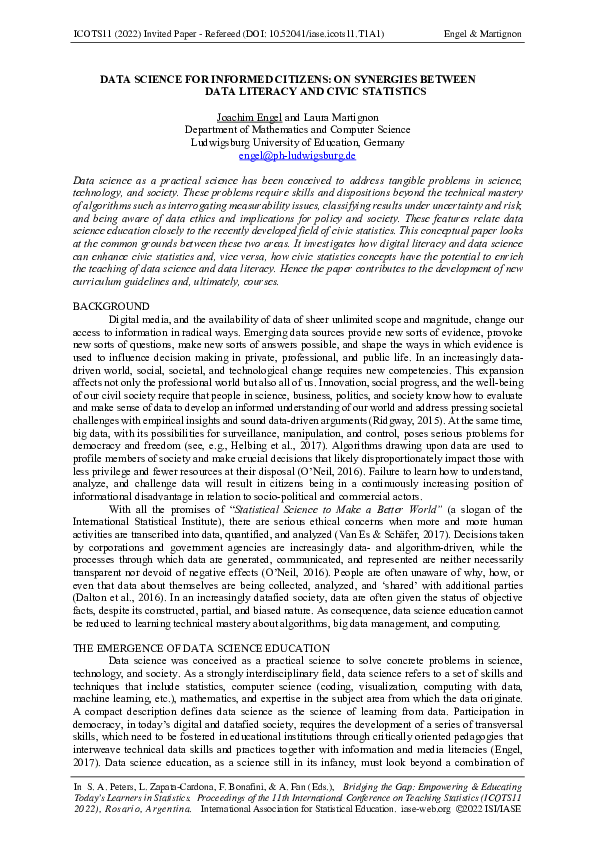 (PDF) Data Science for Informed Citizens: On Synergies Between Data ...