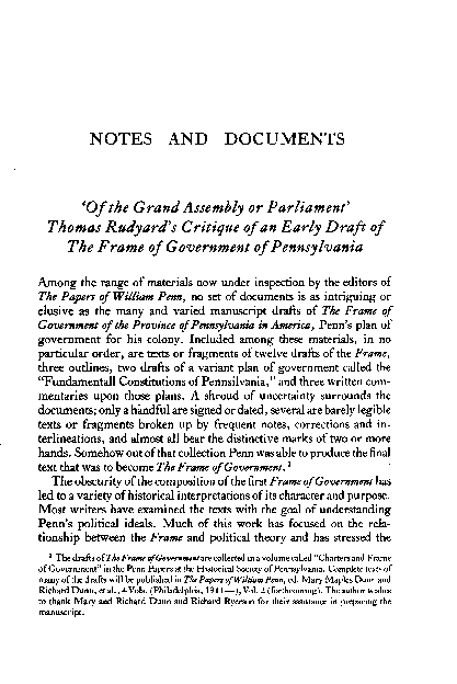(PDF) Of the Grand Assembly or Parliament': Thomas Rudyard's Critique ...