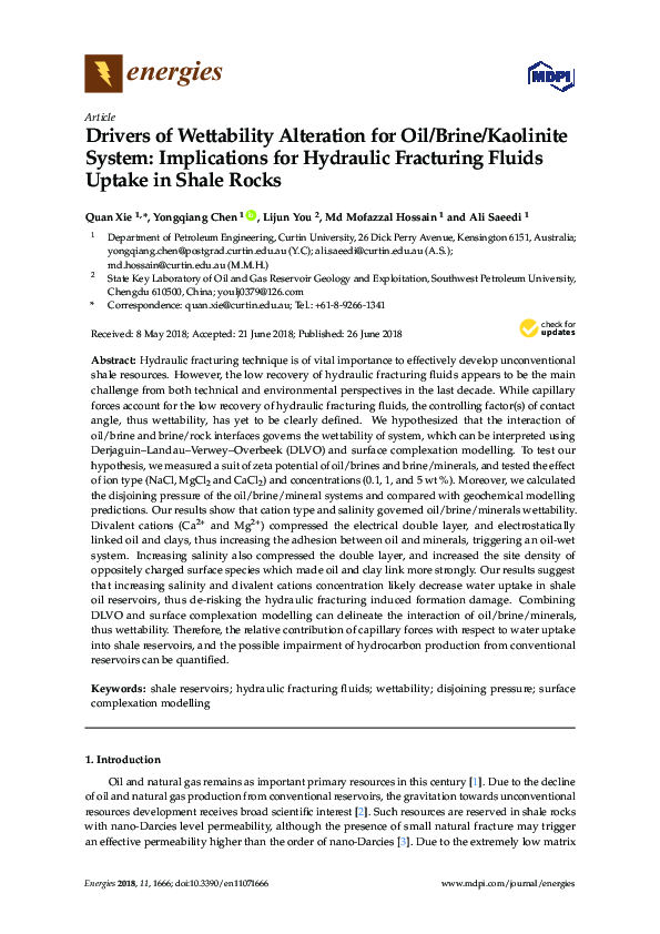 (PDF) Drivers of Wettability Alteration for Oil/Brine/Kaolinite System ...