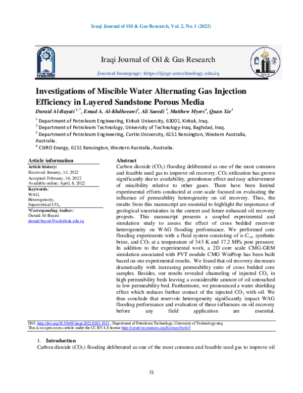 (PDF) Investigations of Miscible Water Alternating Gas Injection ...