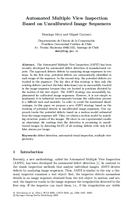 (PDF) Automated Multiple View Inspection Based on Uncalibrated Image Sequences