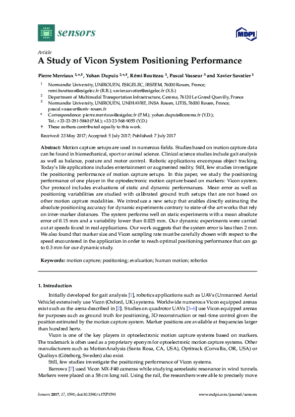 (PDF) A Study of Vicon System Positioning Performance