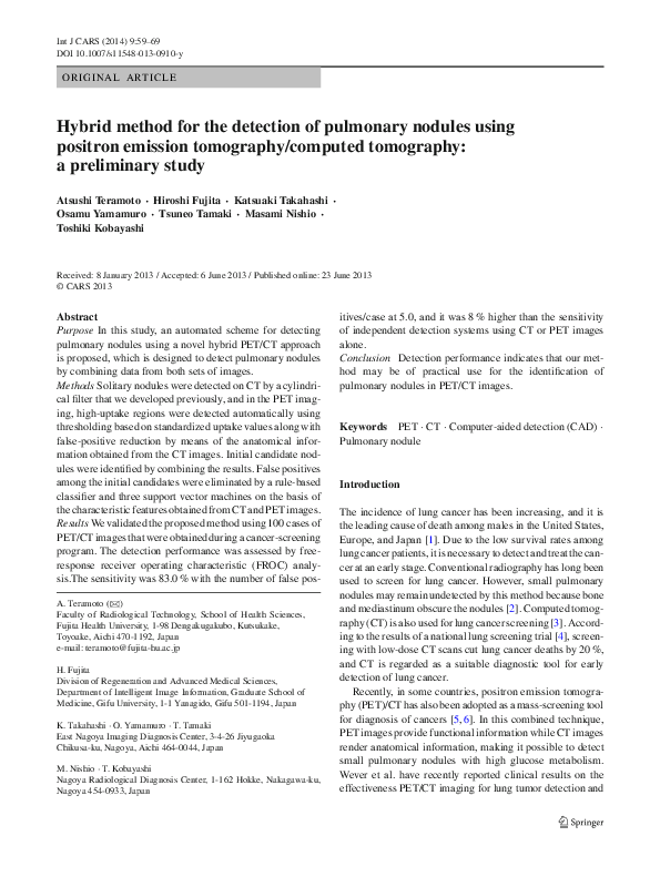 (PDF) Hybrid method for the detection of pulmonary nodules using positron emission tomography ...