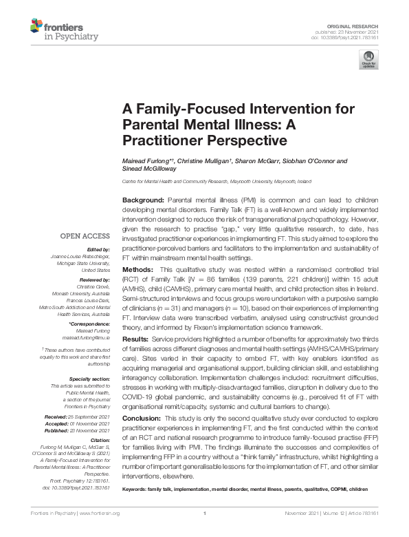 (PDF) A Family-Focused Intervention for Parental Mental Illness: A ...