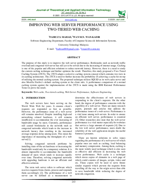 (PDF) Improving Web Server Performance Using Two-Tiered Web Caching | Wan Mohd Nasir Wan Kadir ...