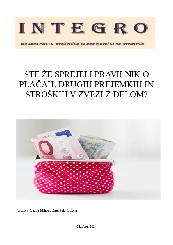 (PDF) STE ŽE SPREJELI PRAVILNIK O PLAČAH, DRUGIH PREJEMKIH IN STROŠKIH V ZVEZI Z DELOM?