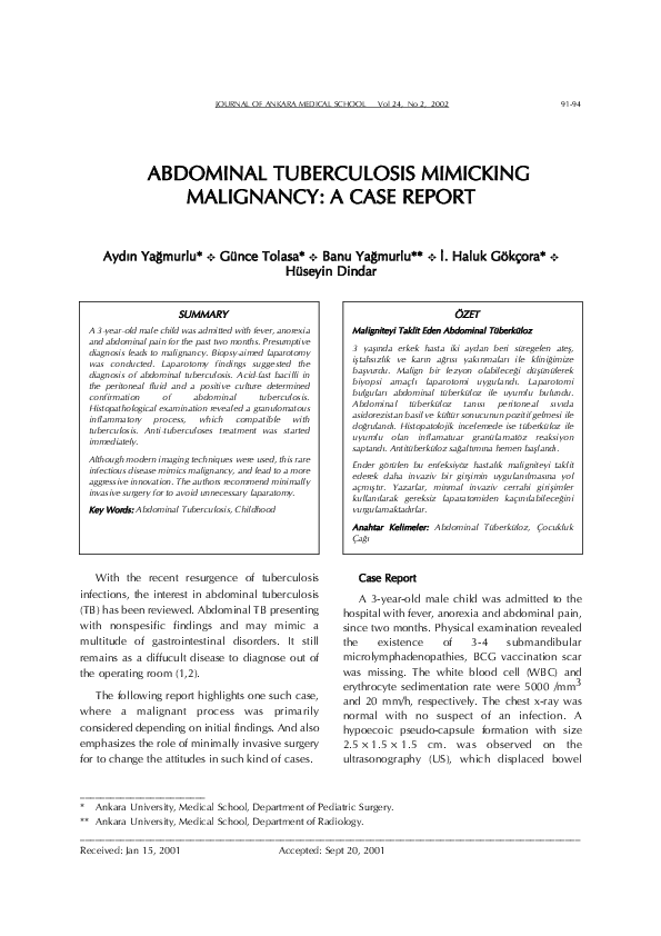 (PDF) Abdominal Tuberculosis Mimicking Malignancy: A Case Report