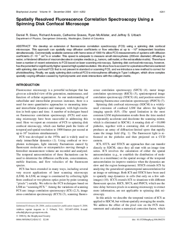 (PDF) Spatially Resolved Fluorescence Correlation Spectroscopy Using a ...