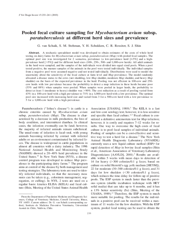 (PDF) Pooled Fecal Culture Sampling for Mycobacterium Avium Subsp. Paratuberculosis at Different ...