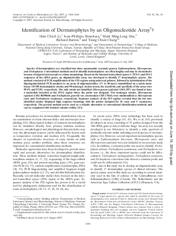 (PDF) Identification of Dermatophytes by an Oligonucleotide Array