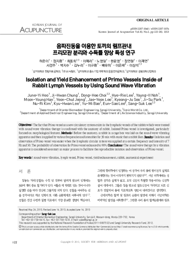 (PDF) Isolation and Yield Enhancement of Primo Vessels Inside of Rabbit ...
