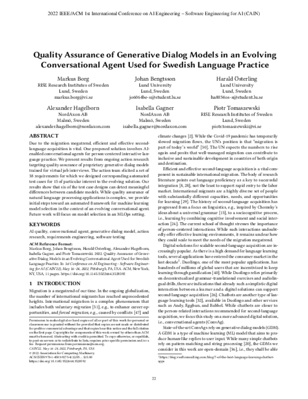 (PDF) Quality assurance of generative dialog models in an evolving ...