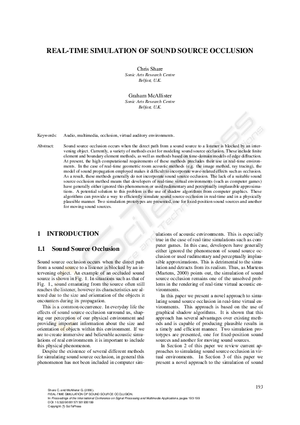 (PDF) Real-Time Simulation of Sound Source Occlusion