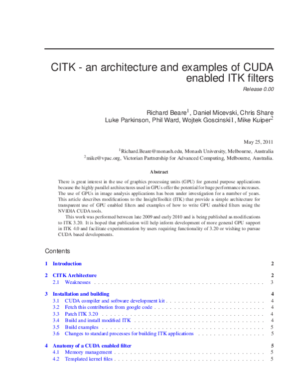 (PDF) CITK - an architecture and examples of CUDA enabled ITK filters