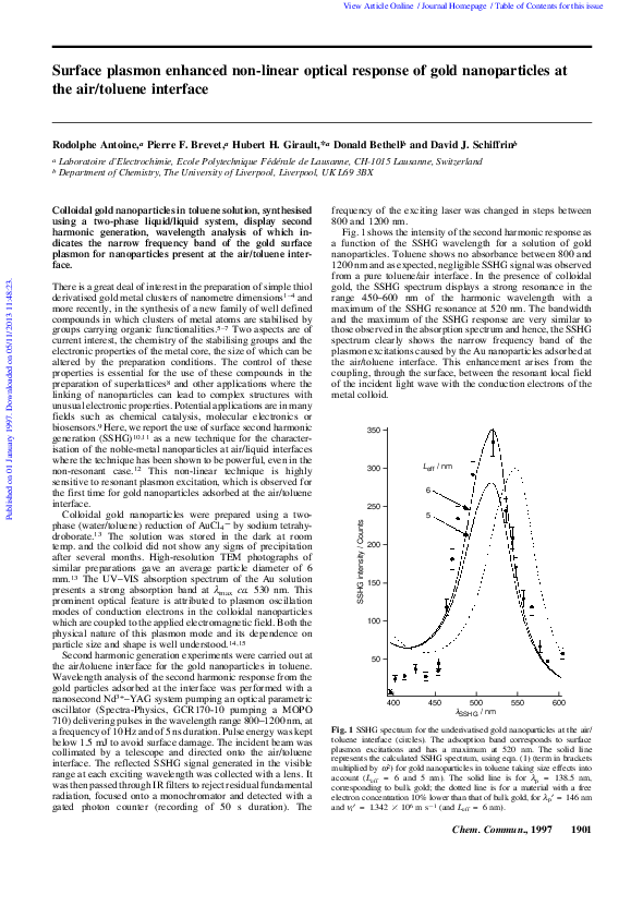 (PDF) Surface plasmon enhanced non-linear optical response of gold nanoparticles at the air ...
