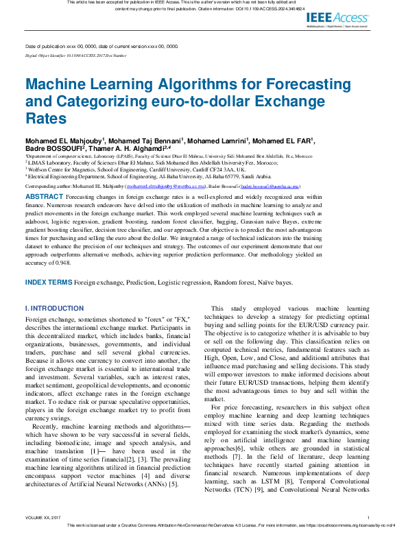 (PDF) Machine Learning Algorithms for Forecasting and Categorizing euro ...