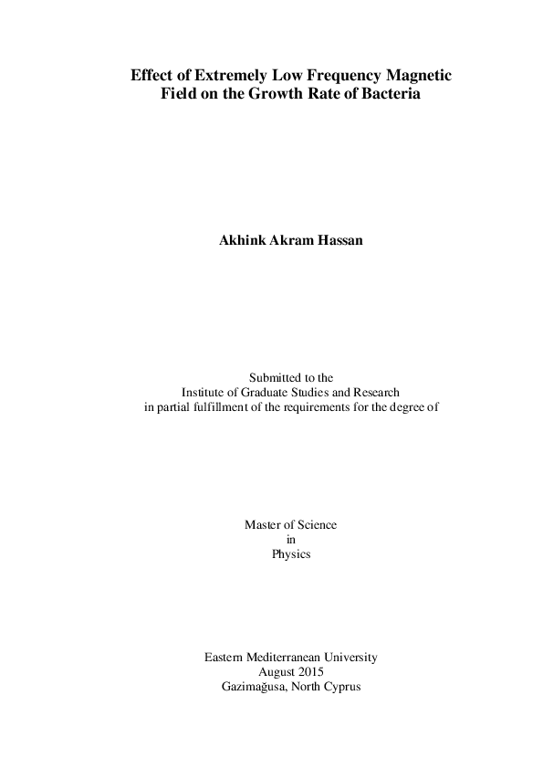 (PDF) Effect of Extremely Low Frequency Magnetic Field on the Growth Rate of Bacteria