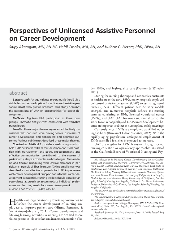 (PDF) Perspectives of Unlicensed Assistive Personnel on Career Development