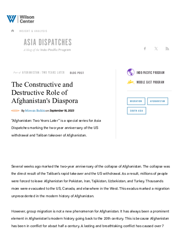 (PDF) The Constructive and Destructive Role of Afghanistan's Diaspora