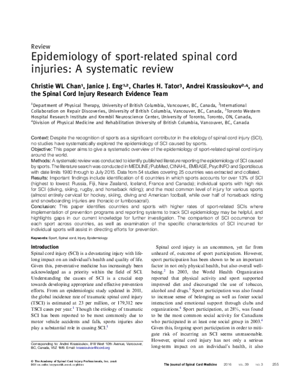 (PDF) Epidemiology of sport-related spinal cord injuries: A systematic review