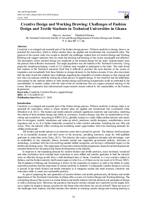 (PDF) Creative Design and Working Drawing: Challenges of Fashion Design ...