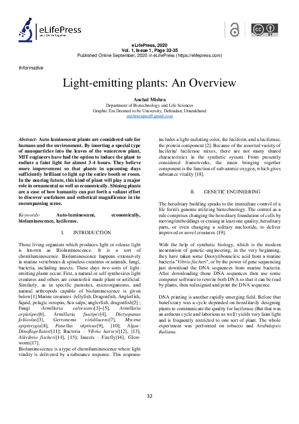 (PDF) Light-emitting plants: An Overview