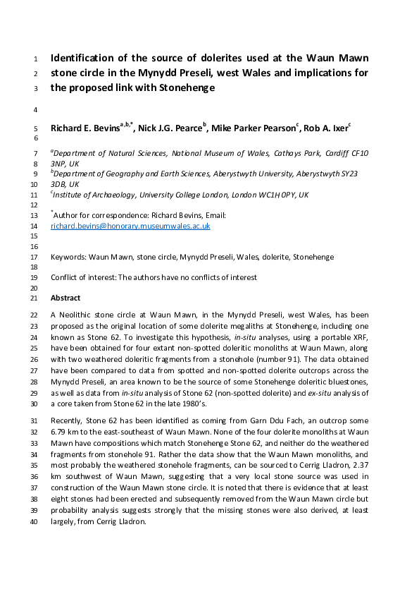 (PDF) Identification of the source of dolerites used at the Waun Mawn ...